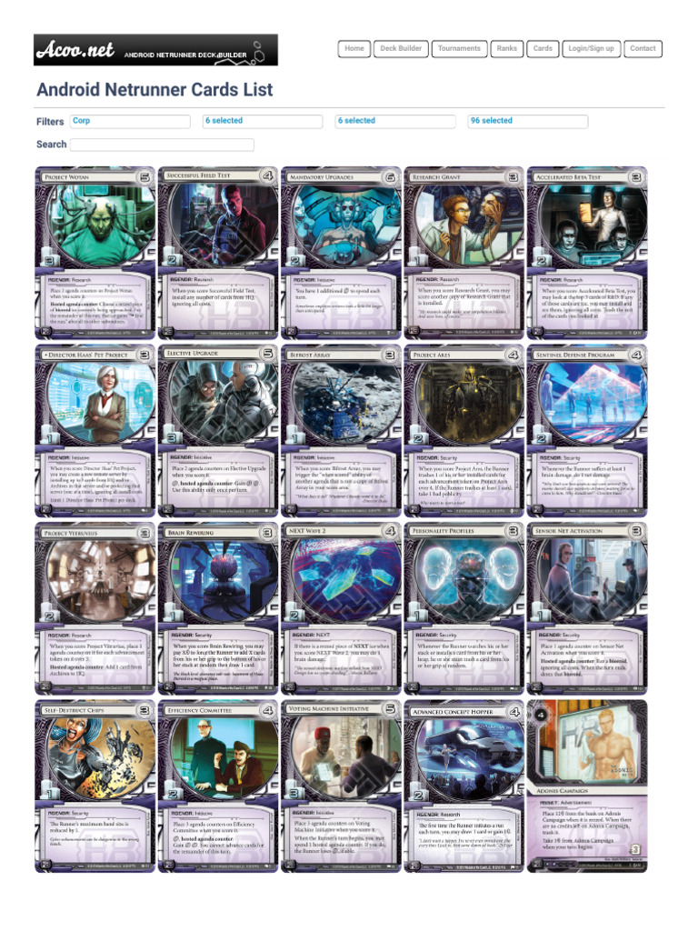Android Netrunner - Cards List - Corp | PDF