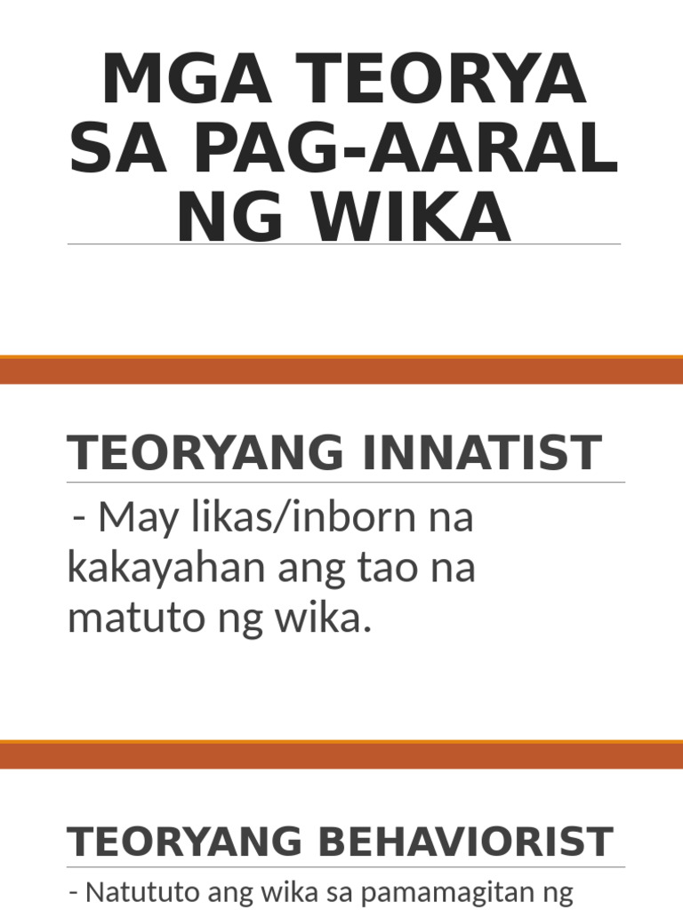 Mga Teorya Sa Pag-Aaral NG Wika | PDF