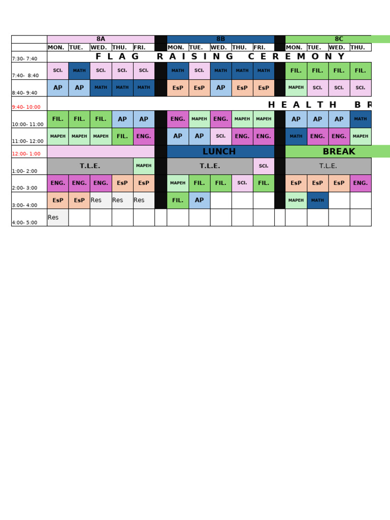 Class Schedule Grade 8 SY 2025 2026 | PDF