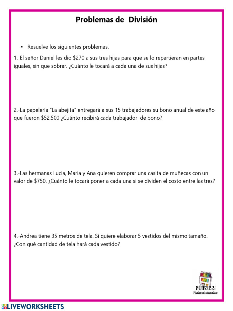 Problemas de División para 4to Grado | PDF