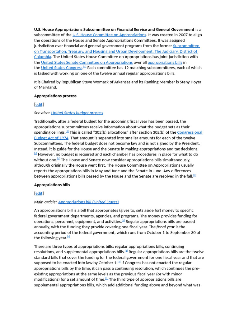 Overview of House Appropriations Subcommittee | PDF | Appropriations ...