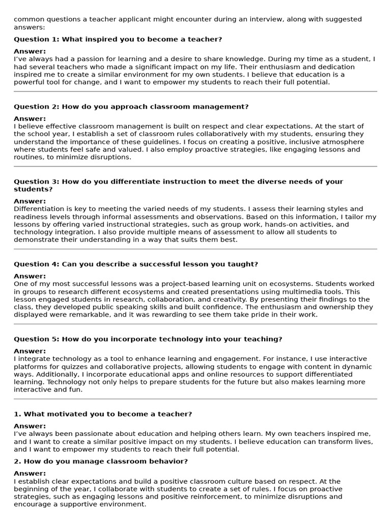 Common Questions A Teacher Applicant Might Encounter During An ...