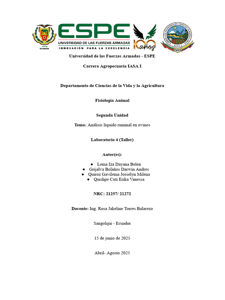 Laboratorio 4 Taller Liquido Ruminal en Ovinos - Grupo 6 | PDF ...
