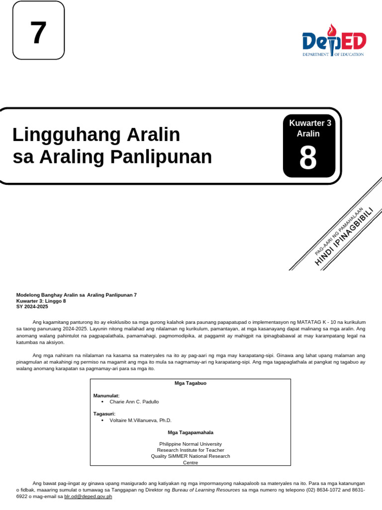 LE Q3 AP 7 Aralin 8 Linggo 8 | PDF