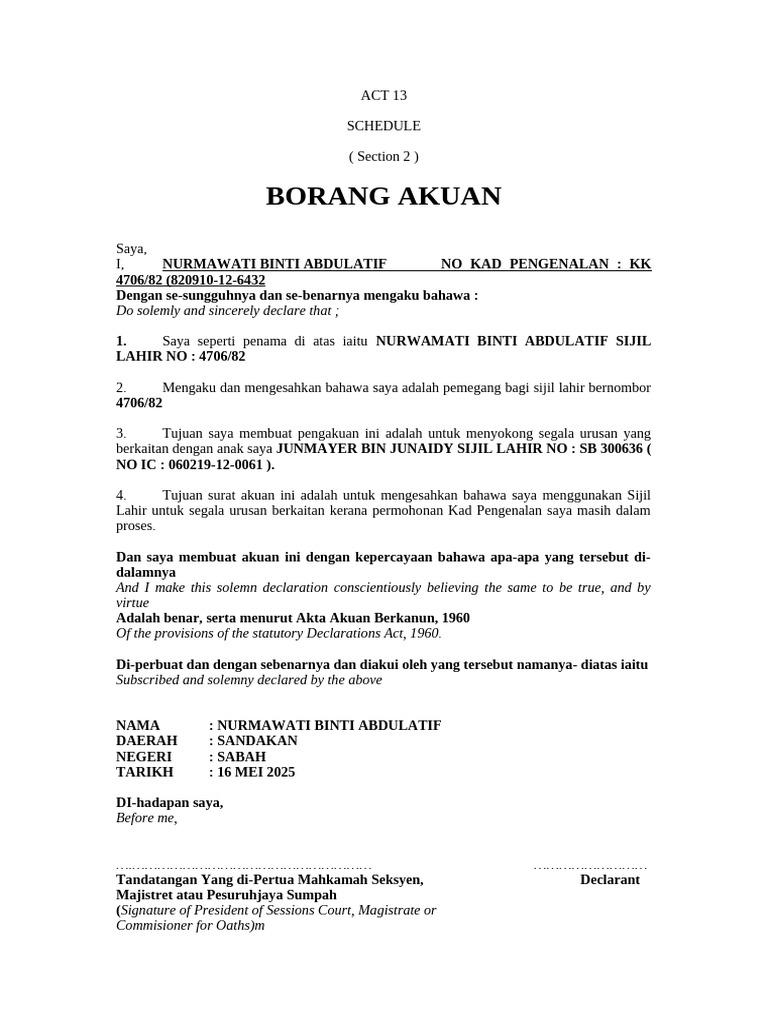 Borang Akuan | PDF