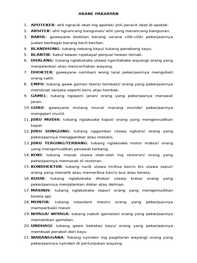 Arane Pakaryan B Jawa Kelas 4 | PDF