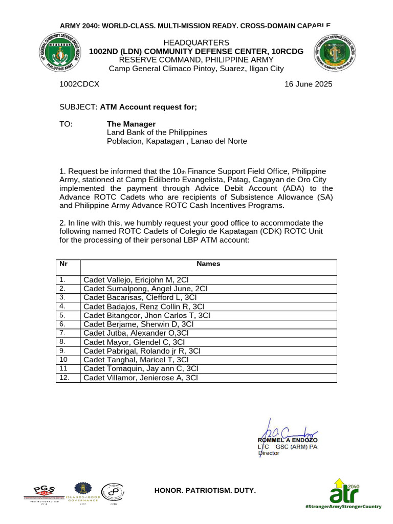 Letter of Atm Bank Account | PDF