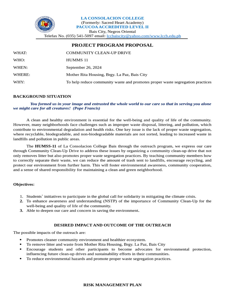 Community Clean-Up Drive Proposal | PDF | Waste | Biodegradation
