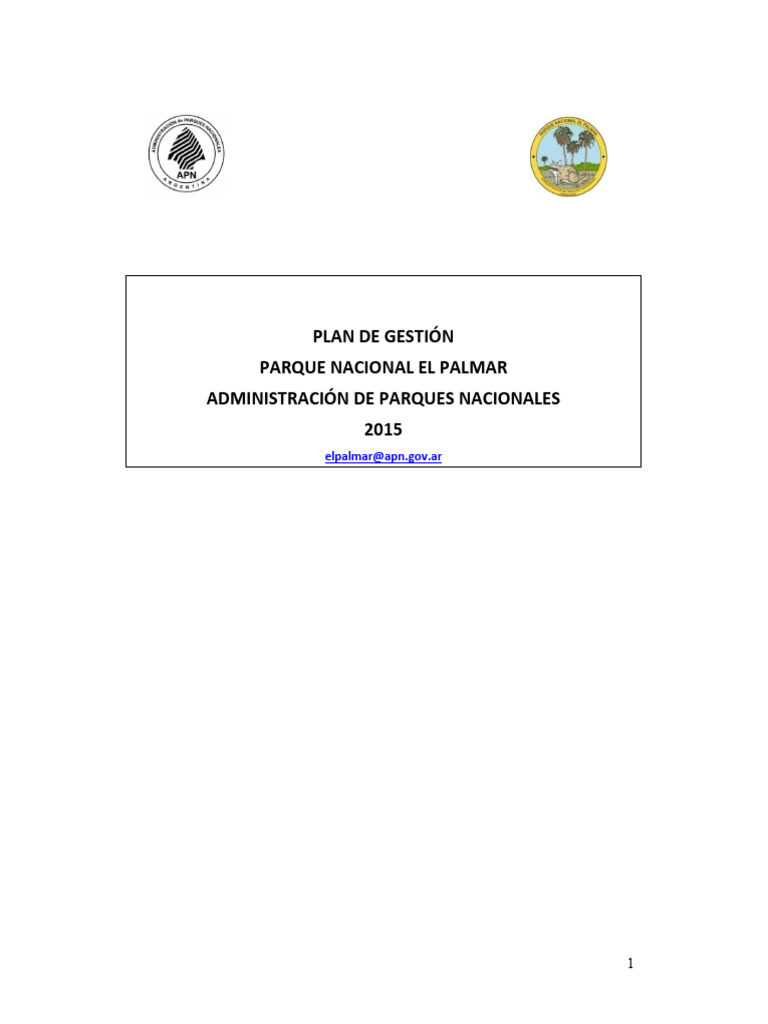 Plan de Gestion El Palmar Doc Final | PDF | Entorno natural | Planificación