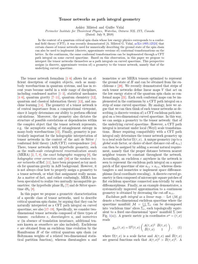 Tensor Networks As Path Integral Geometry | PDF | Euclidean Space | Tensor