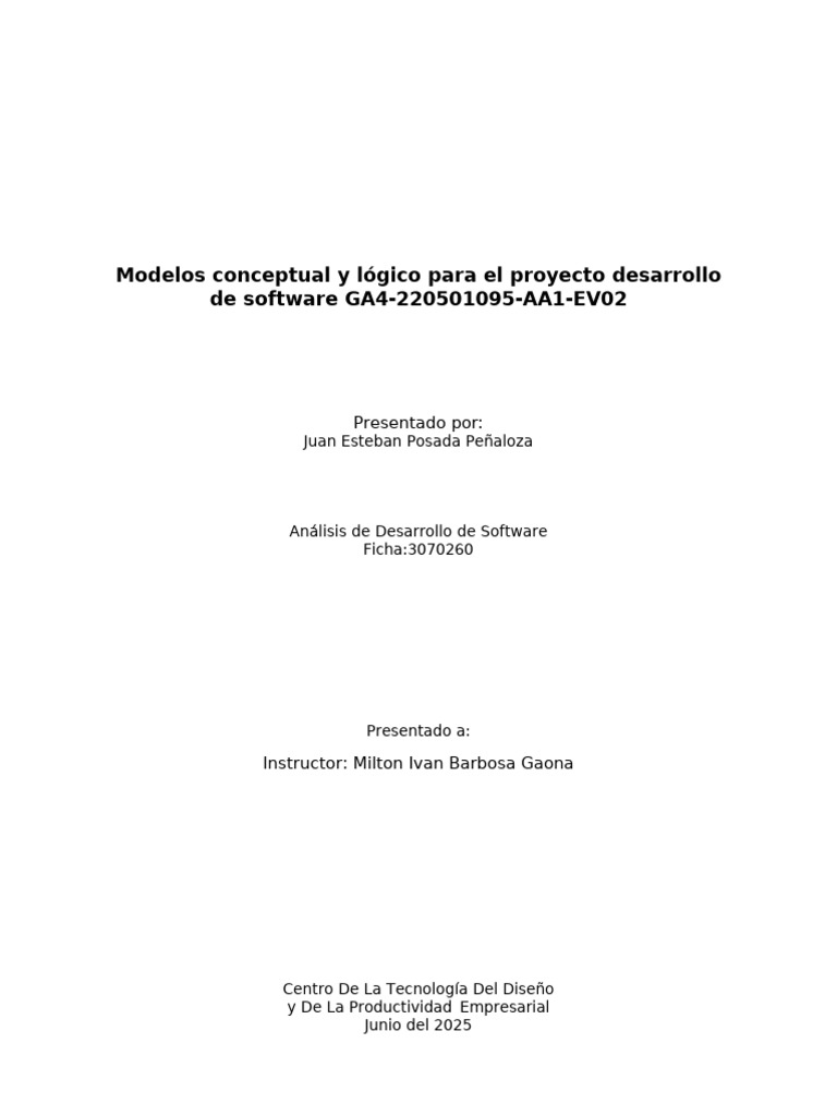 Modelos Conceptual y Lógico para El Proyecto Desarrollo de Software GA4-220501095-AA1-EV02 | PDF ...