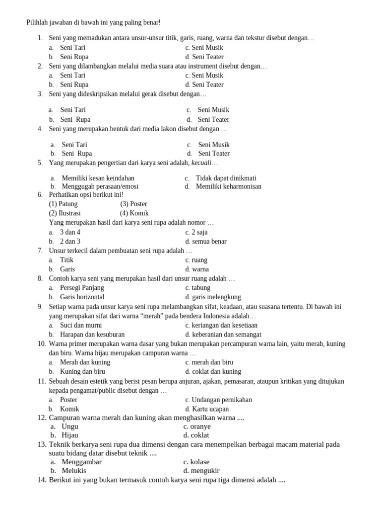 UAS Seni Rupa Kls 8 | PDF