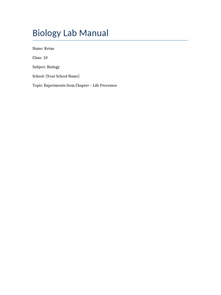 Class 10 Biology Lab Manual: Life Processes | PDF