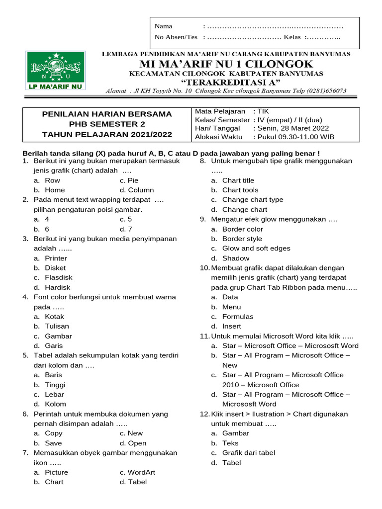 4.tik Kelas 4 - PTS 2 - Uhb 2 TP 2021 - 2022 | PDF