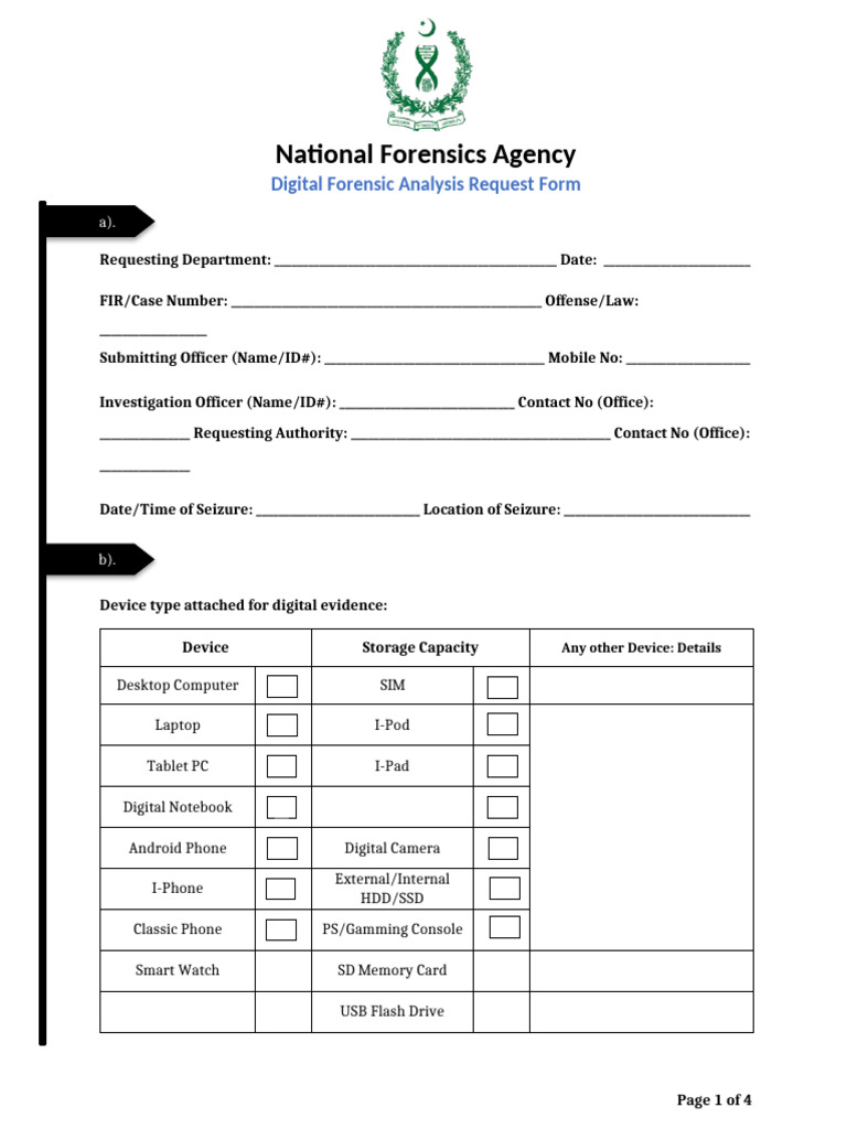 Digital Forensic Request Form | PDF | Laptop | Digital Forensics
