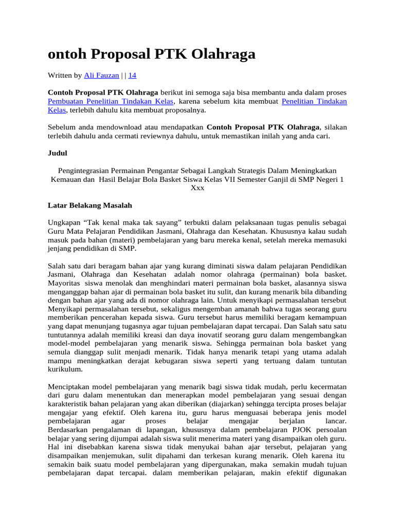 Contoh Proposal PTK Olahraga Kelas VII | PDF