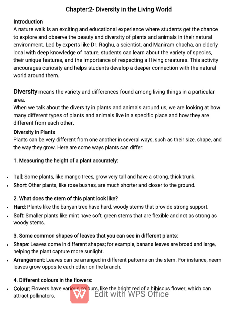 Diversity in the Living World: Class 6 Guide | PDF | Leaf | Habitat