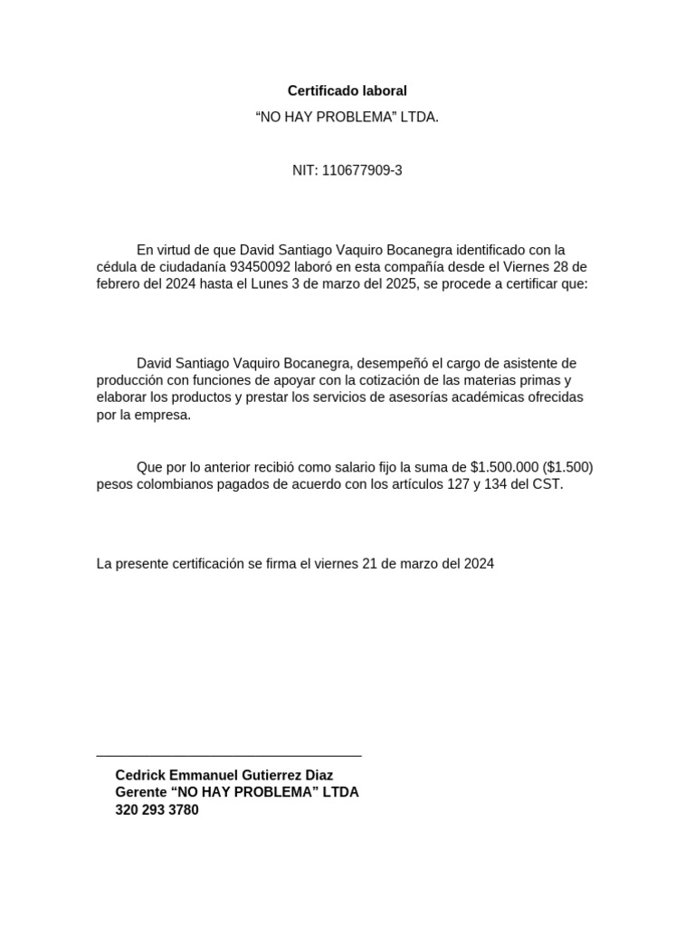 Certificado Laboral | PDF