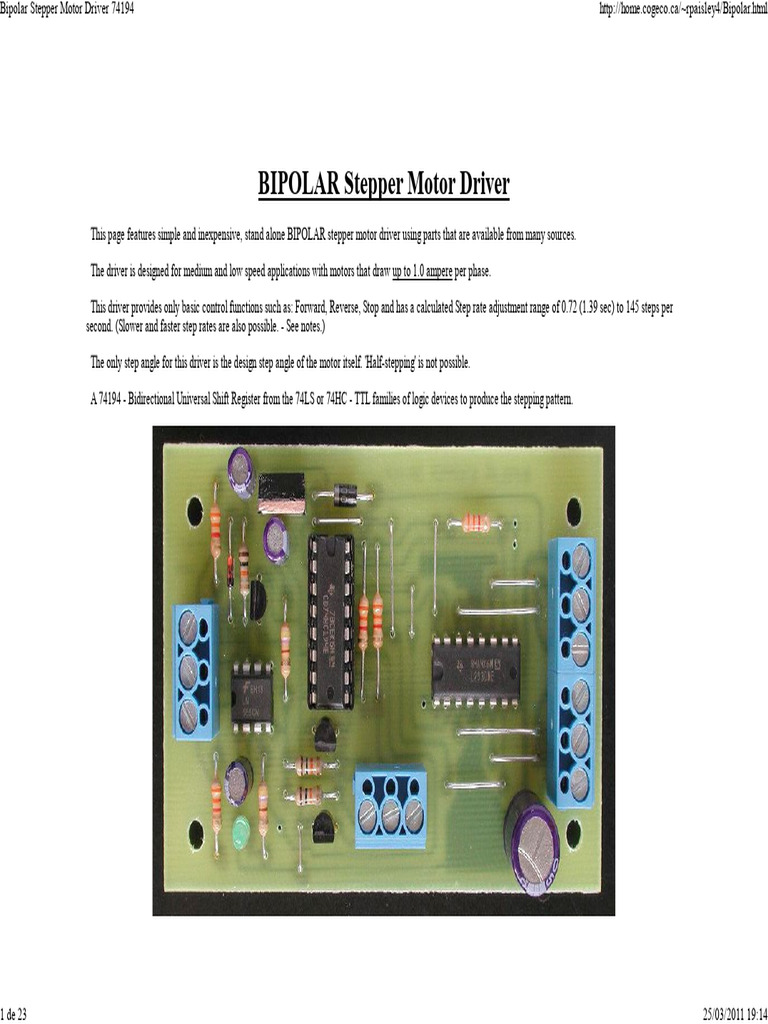 Bipolar Stepper Motor Driver 74194 | PDF | Capacitor | Electronic Circuits