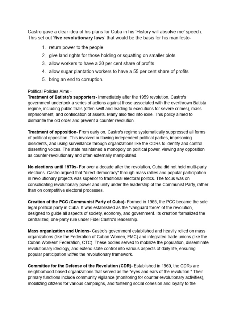 Castro Political and Economic Policies | PDF | Economies