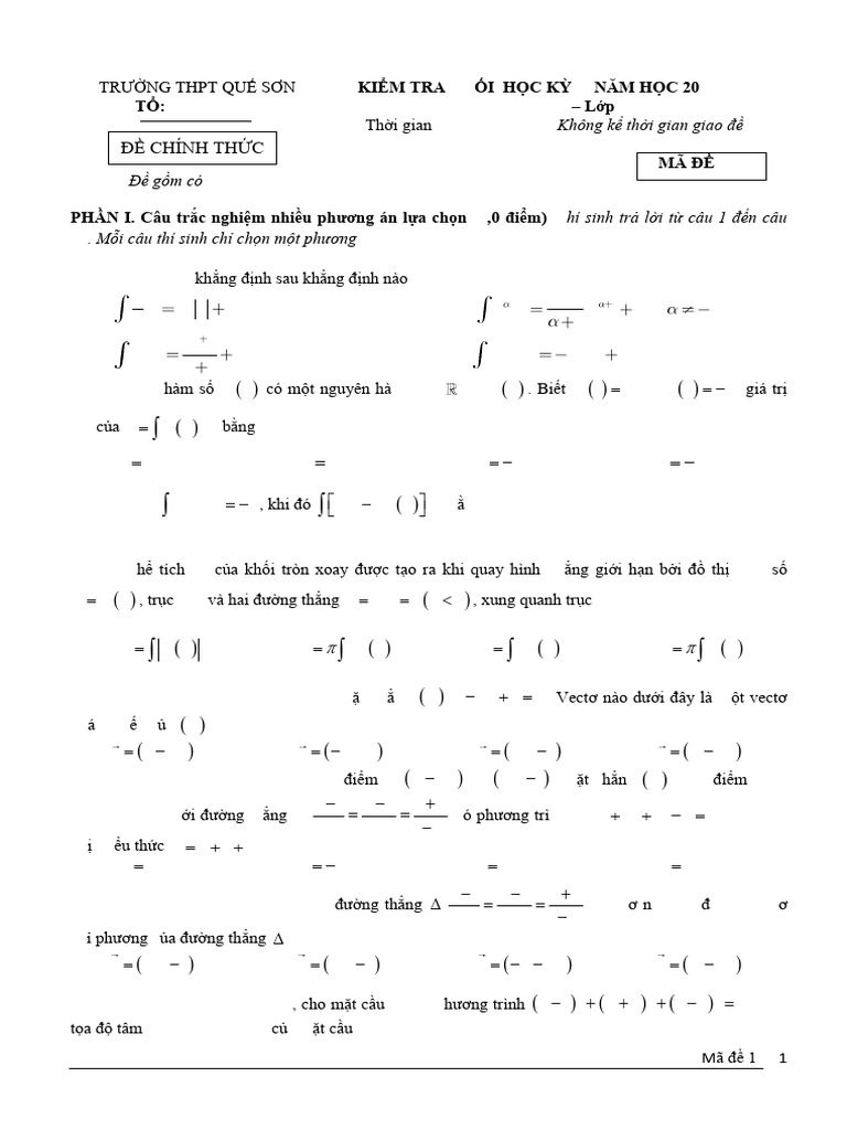 De Cuoi Ky 2 Toan 12 Nam 2024 2025 Truong THPT Que Son Quang Nam | PDF