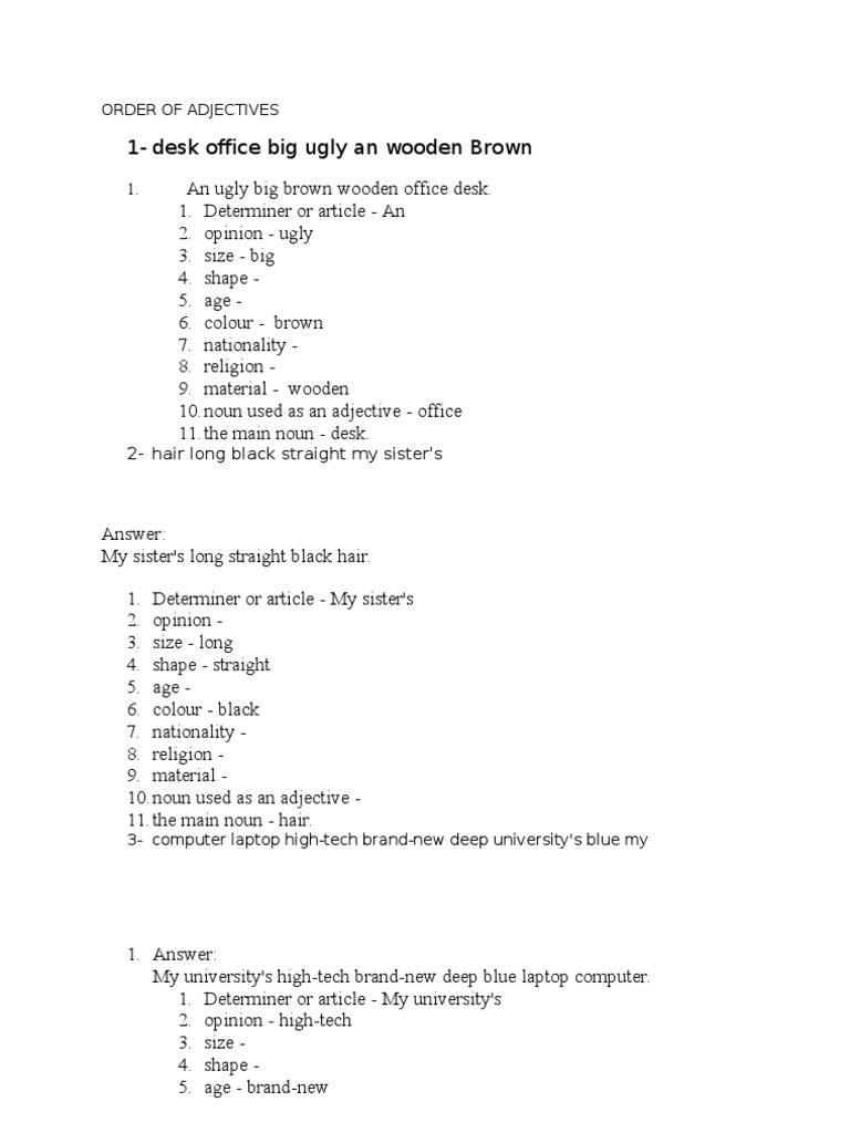 Order of Adjectives Explained | PDF