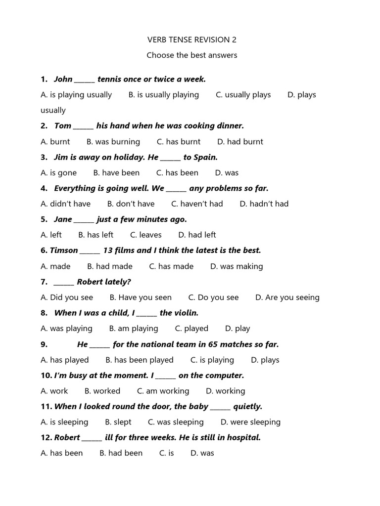 Verb Tense Revision 2 | PDF