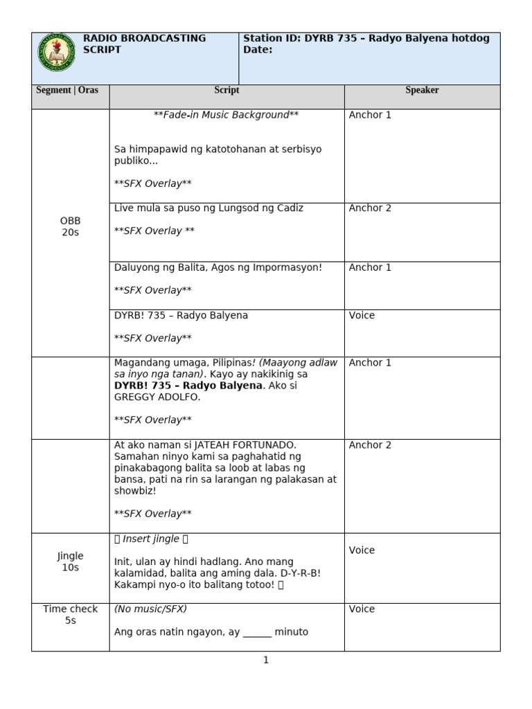 Radyo Balyena 6th Script | PDF