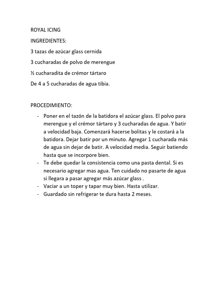 Receta de Royal Icing Perfecto | PDF