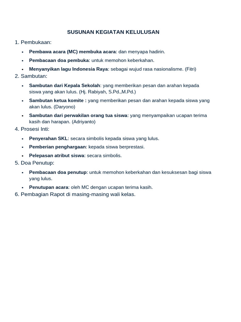 Susunan Kegiatan Kelulusan | PDF