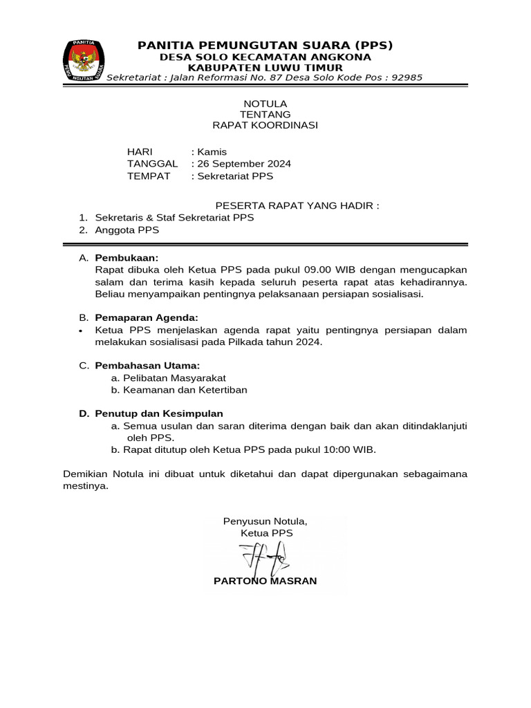 Contoh Notula Rapat PPS | PDF