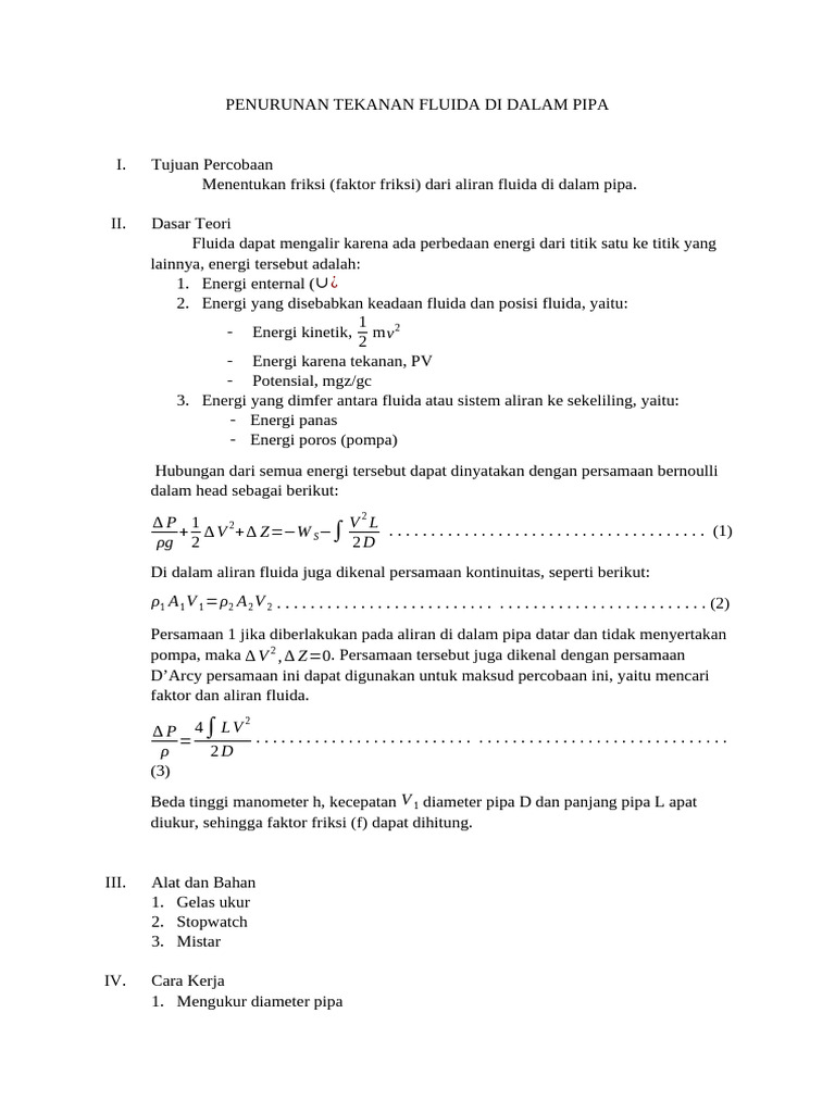 Penurunan Tekanan Fluida Di Dalam Pipa | PDF