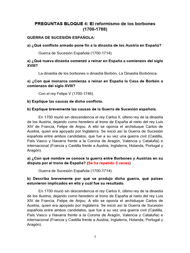 Preguntas Bloque 4 | PDF | Imperio español | Era de iluminacion