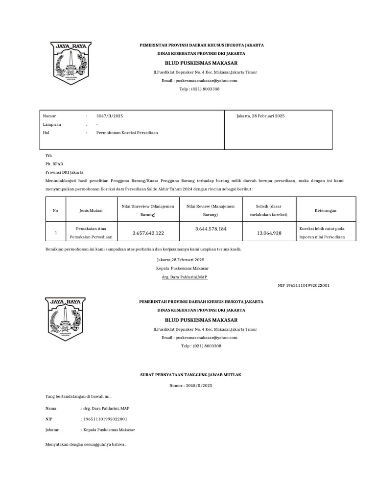 Template Surat Pernyataan Koreksi Tahun 2025 - 2025.02.17 | PDF