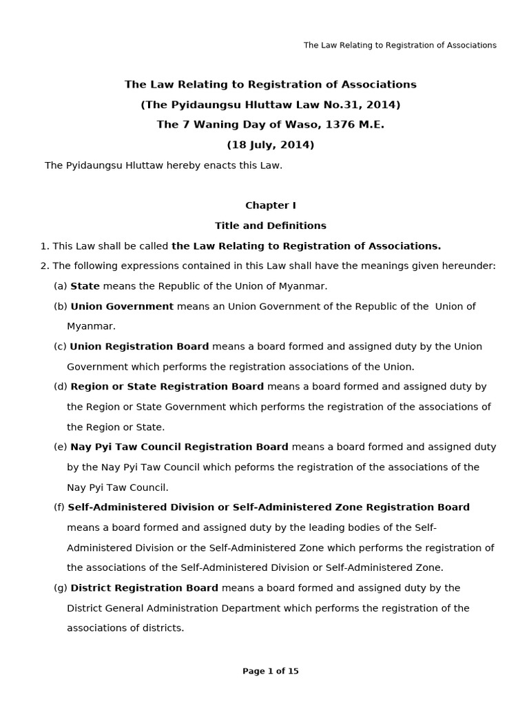 The Law Relating To Registration of Associations | PDF | Overview Of ...