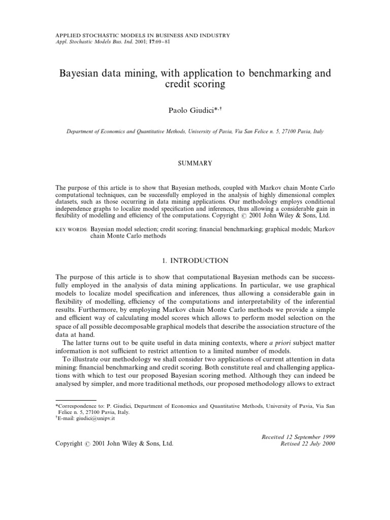 Bayesian Data Mining, With Application To Bench Marking and Credit Scoring | PDF | Statistical ...