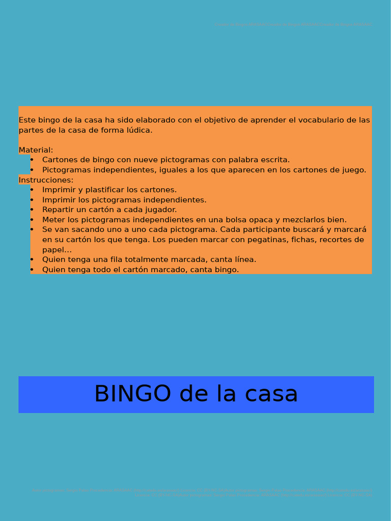 Bingo de La Casa | PDF | Implementos nacionales | Inicio