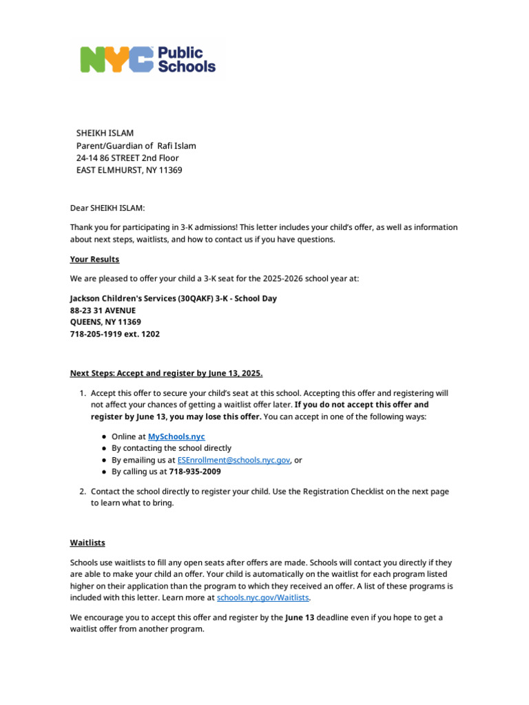 3k Offer Letter 80 3k Waitlist Insert 83 en | PDF | Birth Certificate