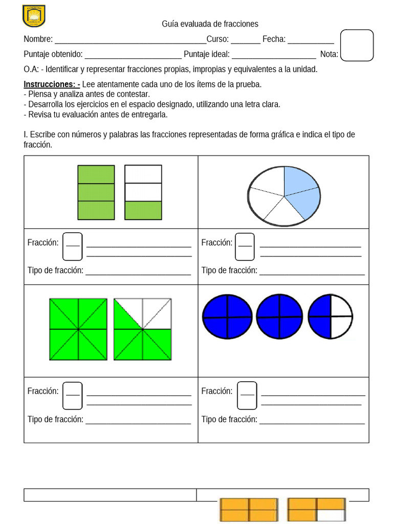 Guía Evaluada de Fracciones 1 | PDF