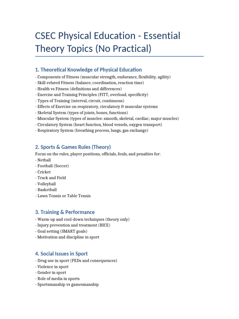 CSEC Physical Education Theory Guide | PDF