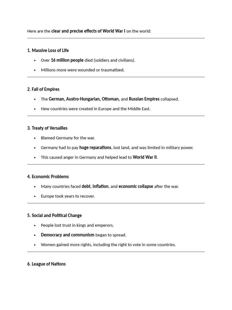 Effects of World War I On The World | PDF