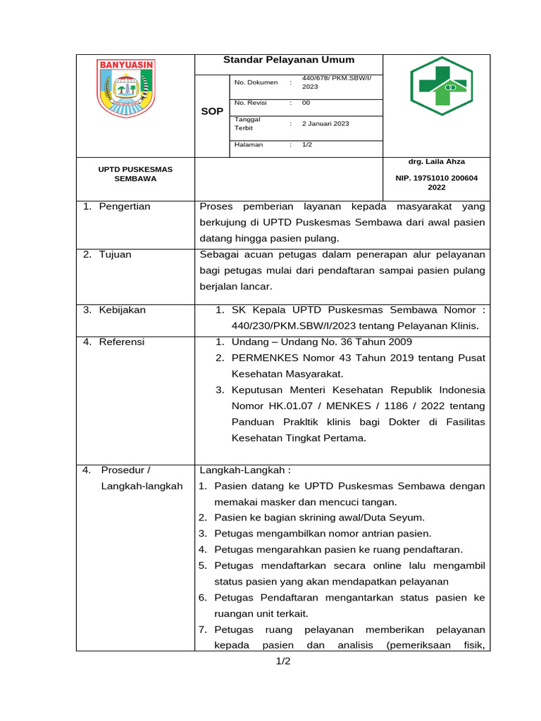SOP Standar Pelayanan | PDF