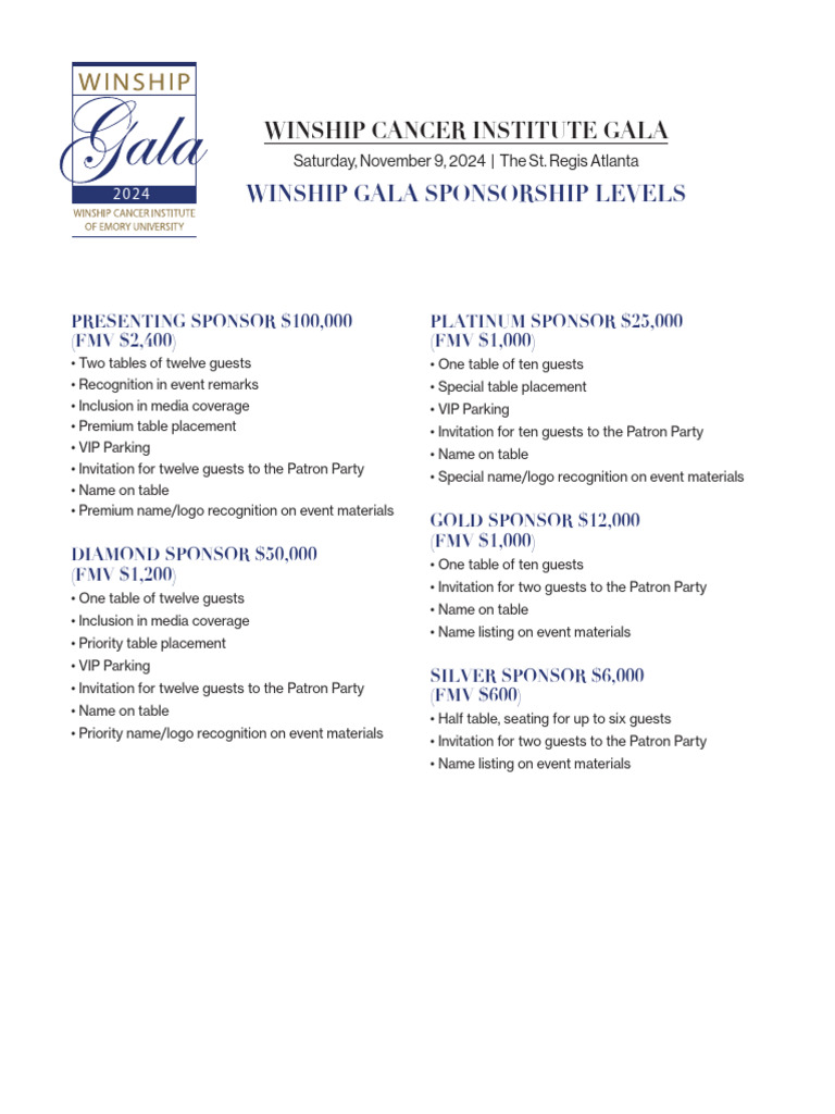 Winship Gala Partnership Levels | PDF
