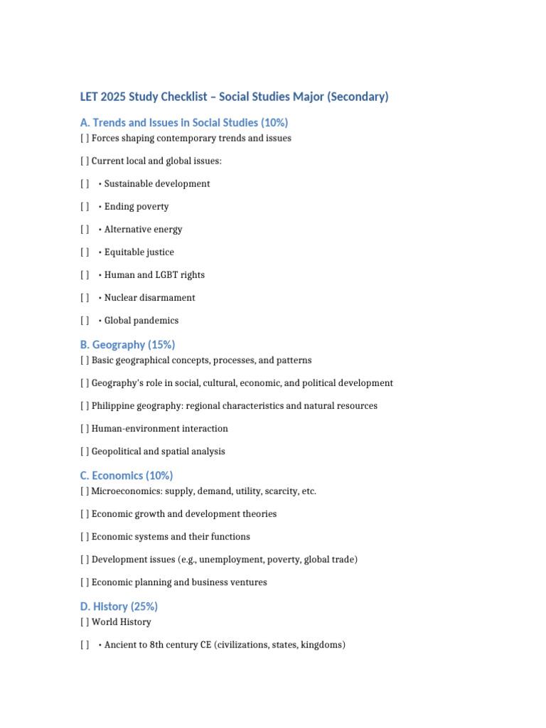 LET 2025 Social Studies | PDF | Geography | Economics