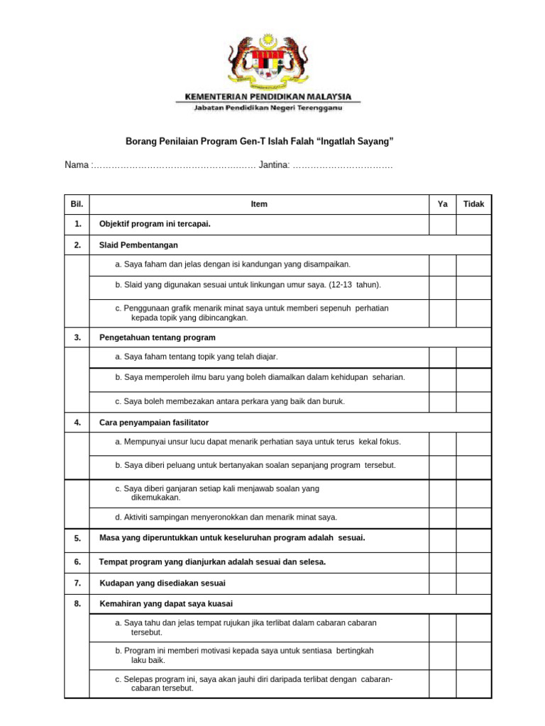 Borang Penilaian Program 2023 | PDF