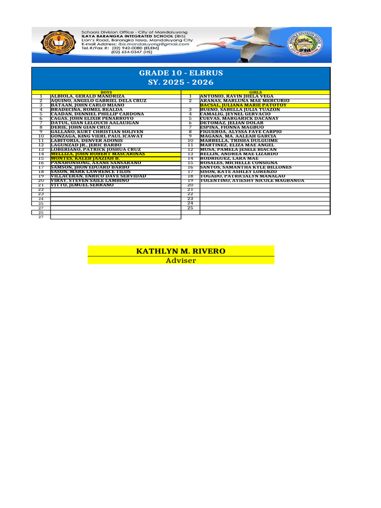 Grade-10-CLASS LIST-2025-2026 | PDF