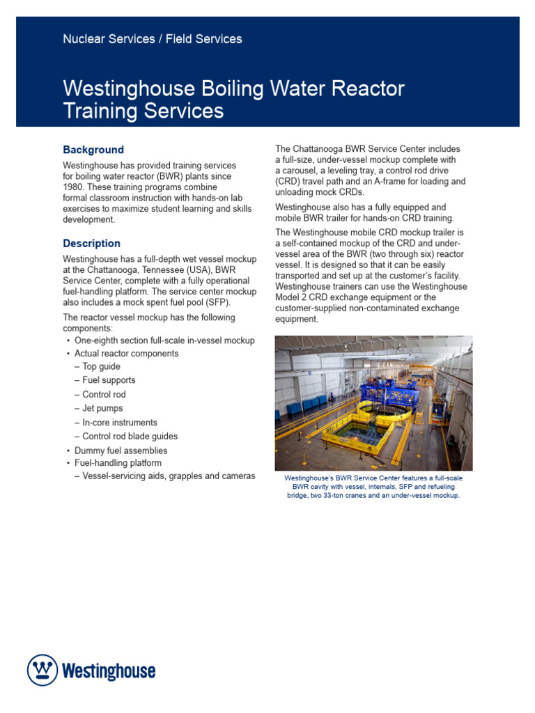 Westinghouse Boiling Water Reactor Training Services | PDF | Nuclear ...