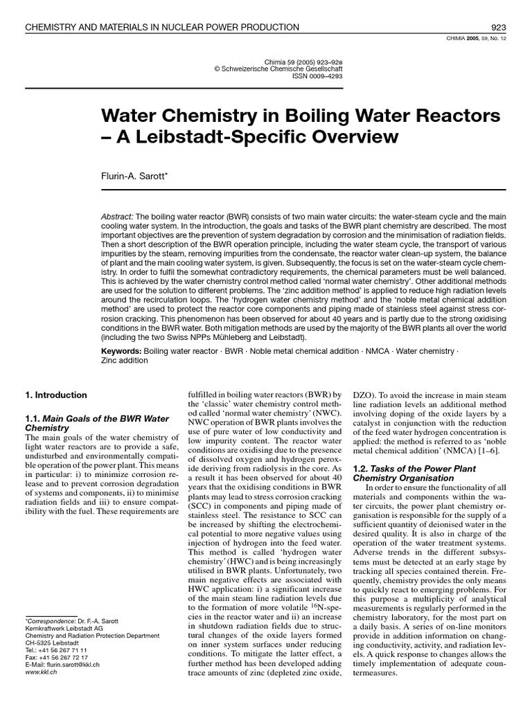 Water Chemistry in Boiling Reactors | PDF | Water | Nuclear Power Plant