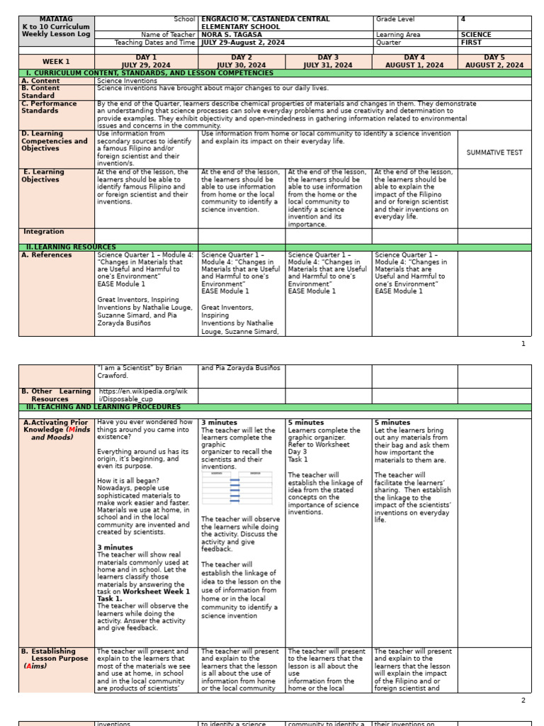 Science Exemplar 4 Quarter 1-Week 1 Matatag | PDF | Incandescent Light ...