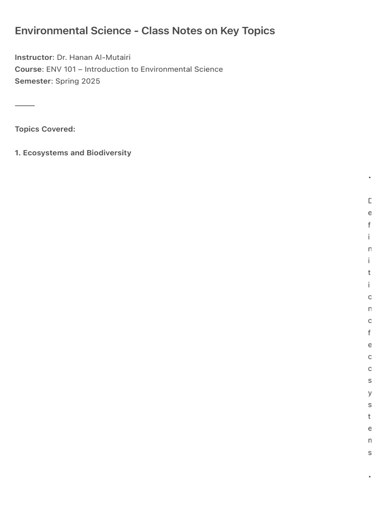 Environmental Science - Class Notes On Key Topics | PDF ...